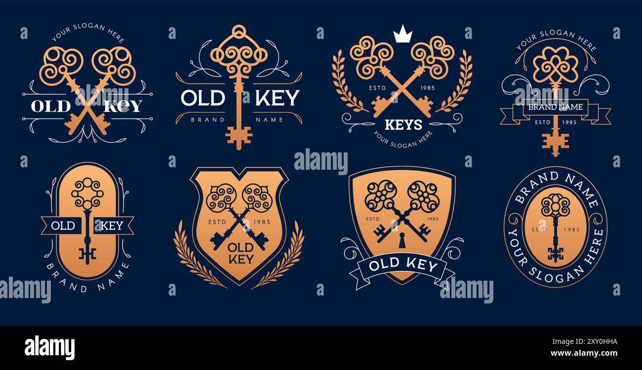 Key logo. Royal badges with different vintage keys premium real estate ...