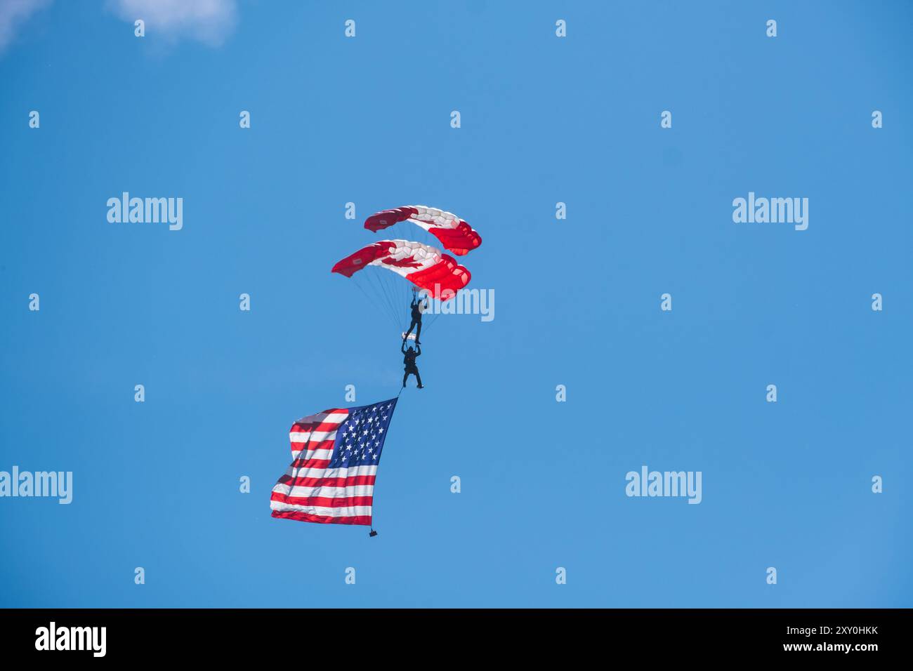 Canadian skydiver with Canadian and American flag. Abbotsford, Canada ...