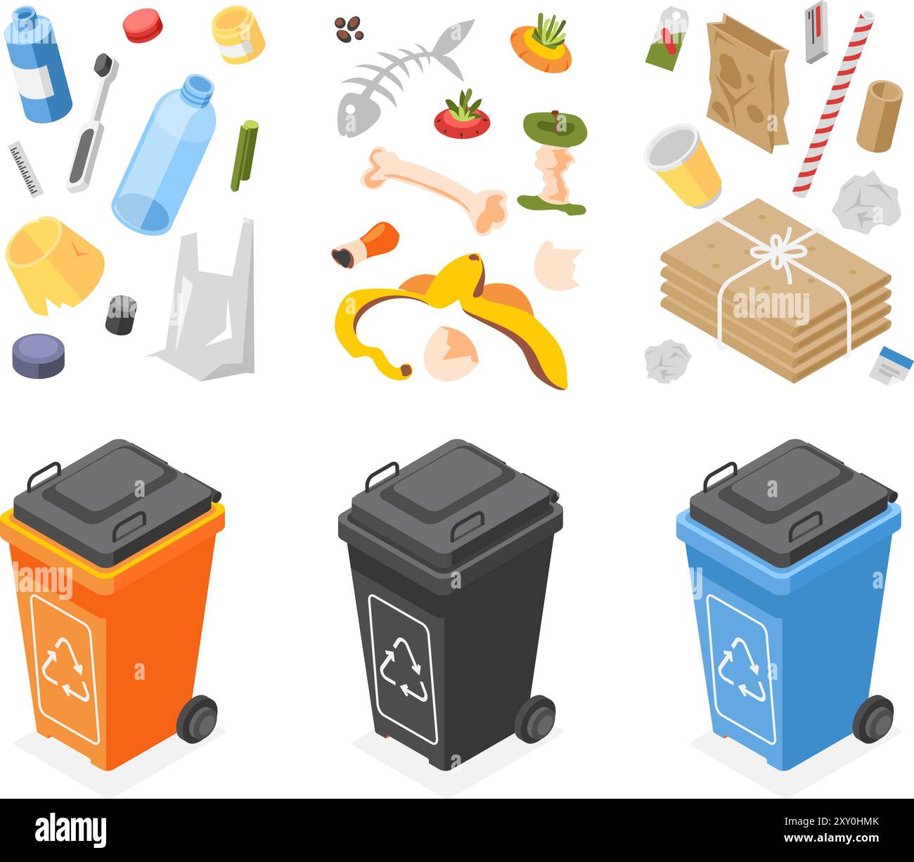 Isometric garbage trash cans. Waste bins and sorting garbage. Plastic ...