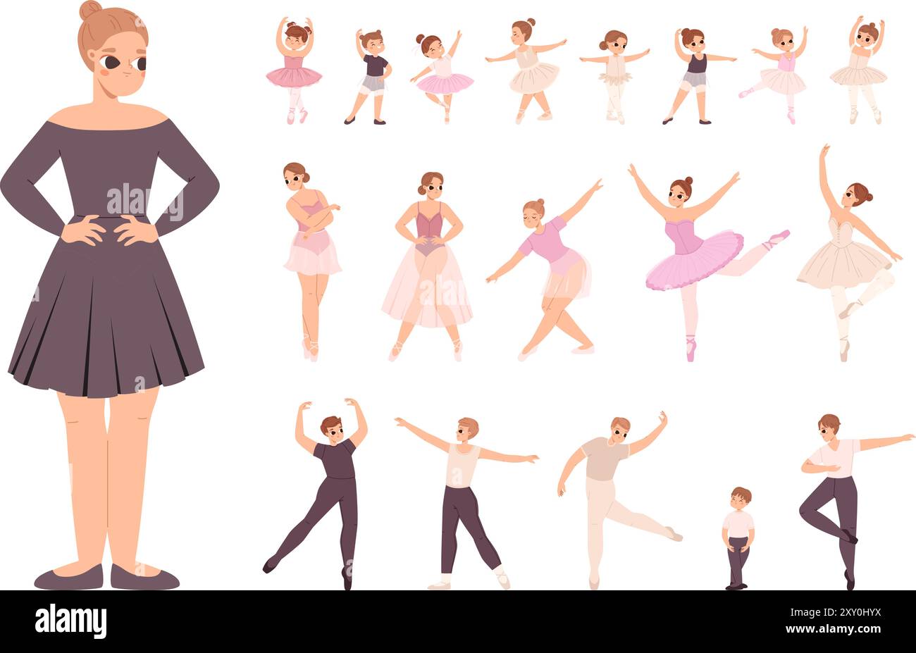 Cute cartoon ballet dancers. Classical dance students, little girls ...