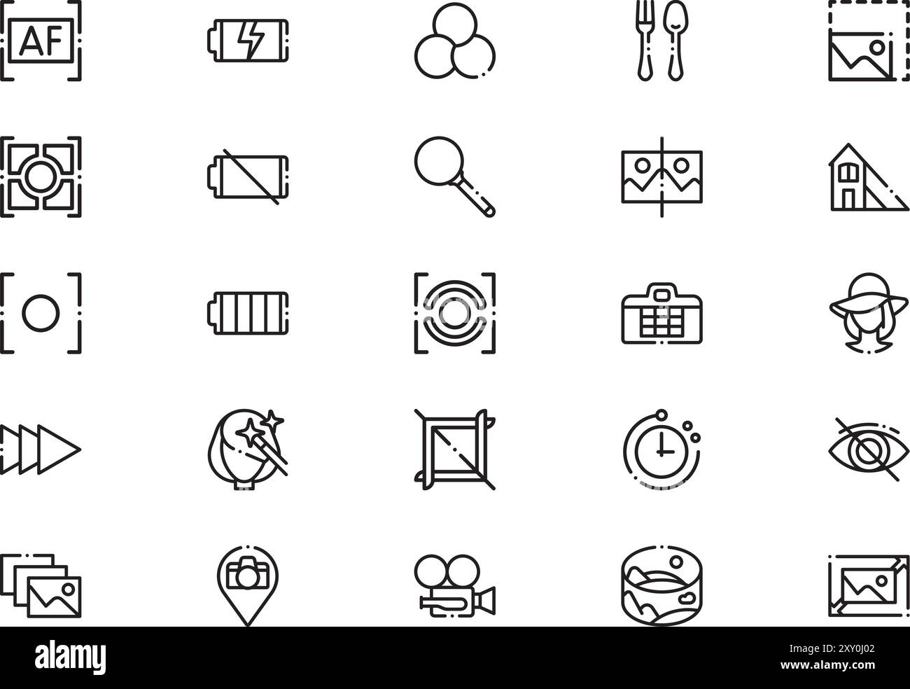 Camera interface icons collection is a vector illustration with editable stroke Stock Vector ...