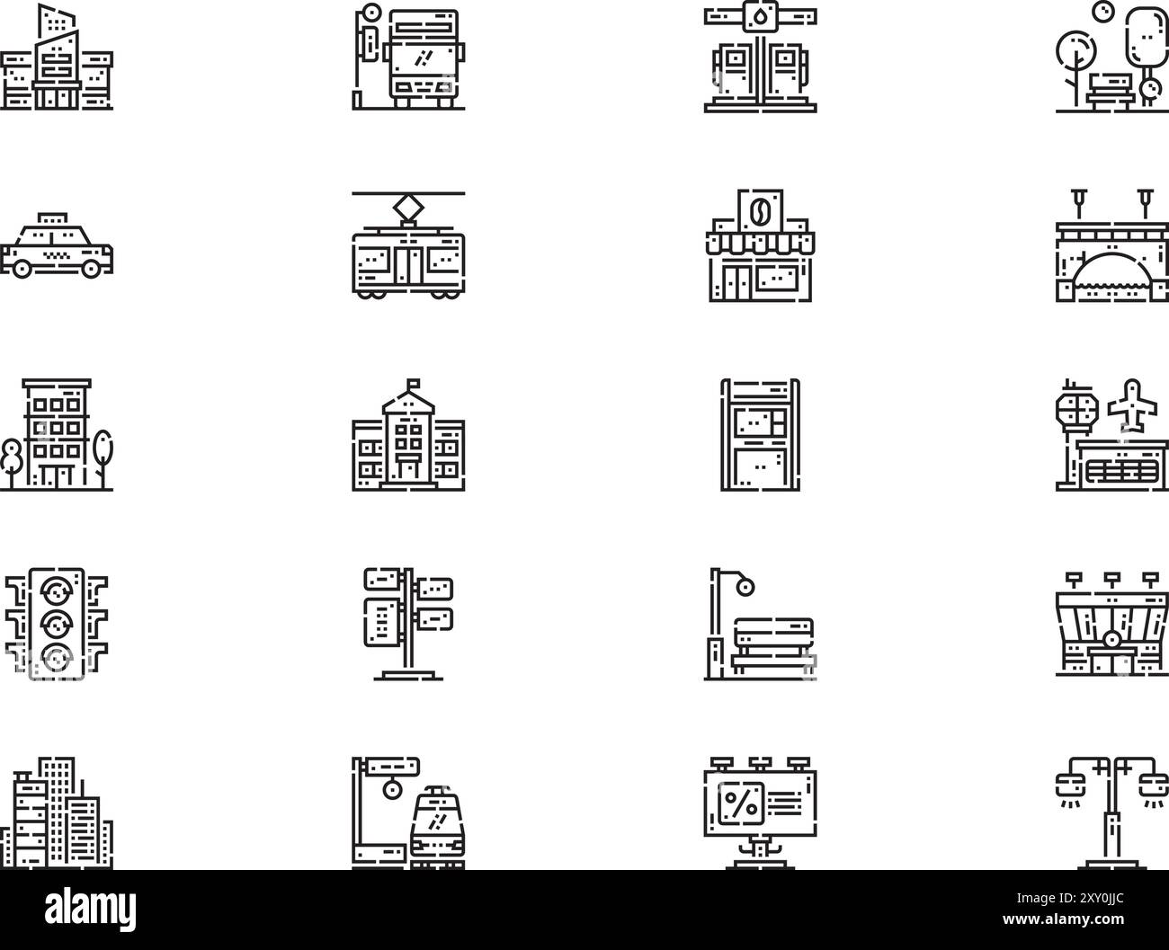 City icons collection is a vector illustration with editable stroke ...