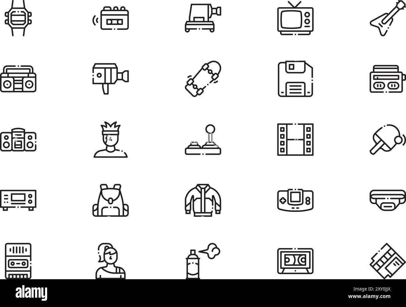 Eighties icons collection is a vector illustration with editable stroke ...
