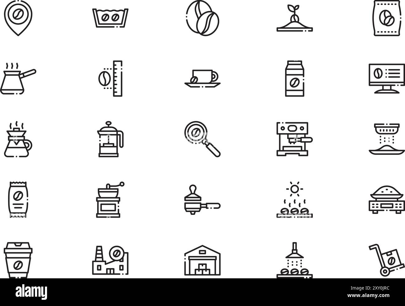 Coffee production icons collection is a vector illustration with ...