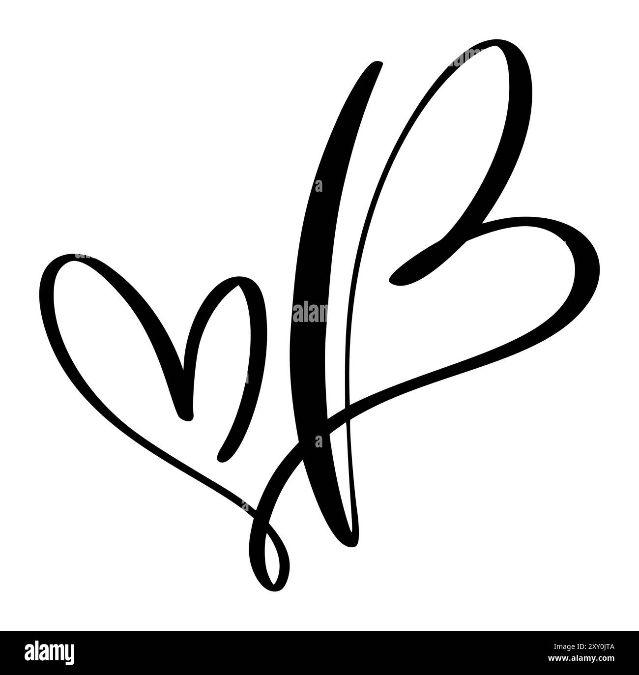 Calligraphy hand drawn vector love letter B. Script capital font logo ...