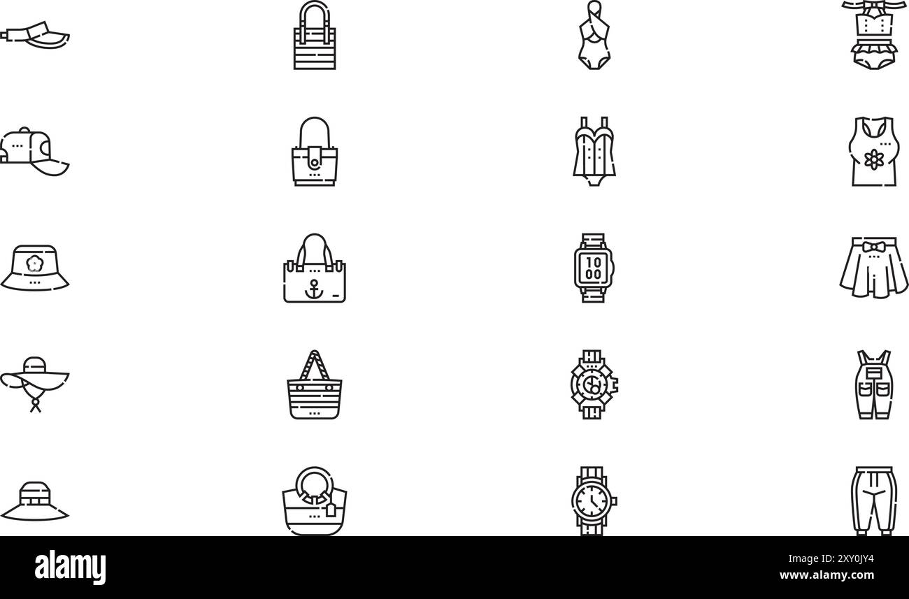 Summer clothing icons collection is a vector illustration with editable ...