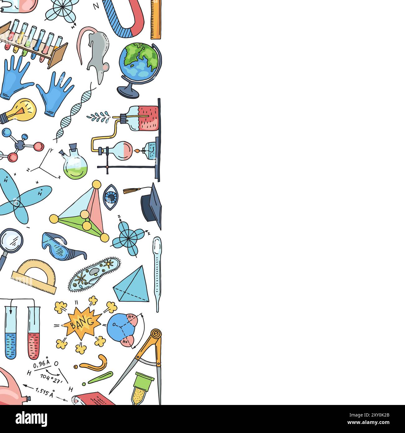 chemistry poster. decorative background with science professional tools ...