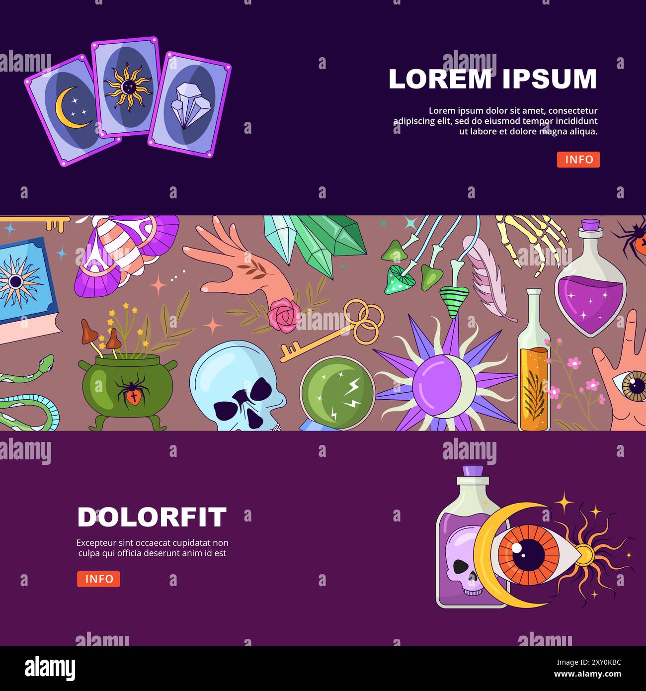 witchcraft banners. mystical symbols fairytale items for fortune ...