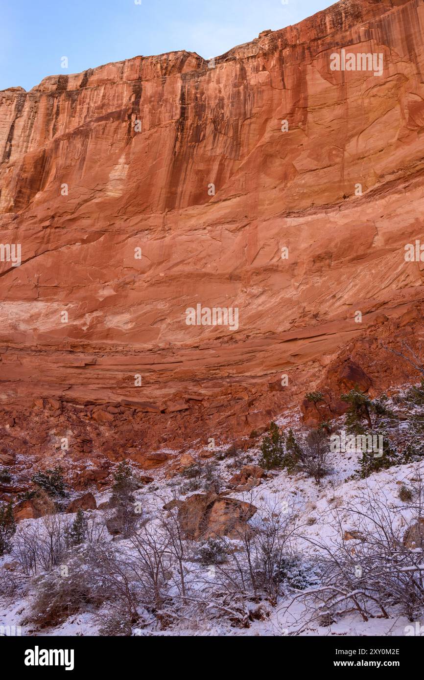 Breathtaking view of a snow-dusted landscape in Capitol Reef National ...