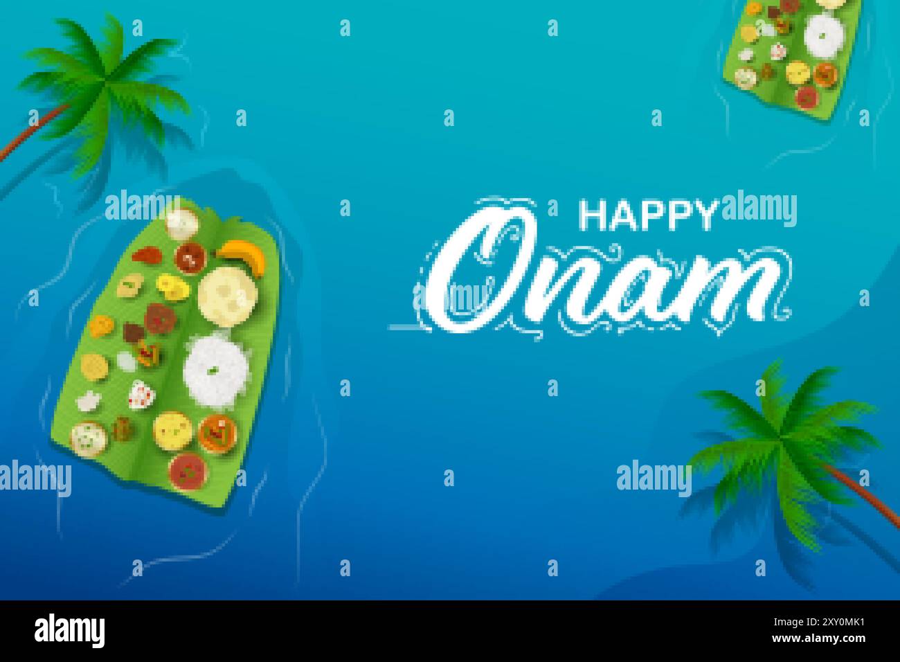 illustration of Sadya feast on banana leaf in celebration background ...