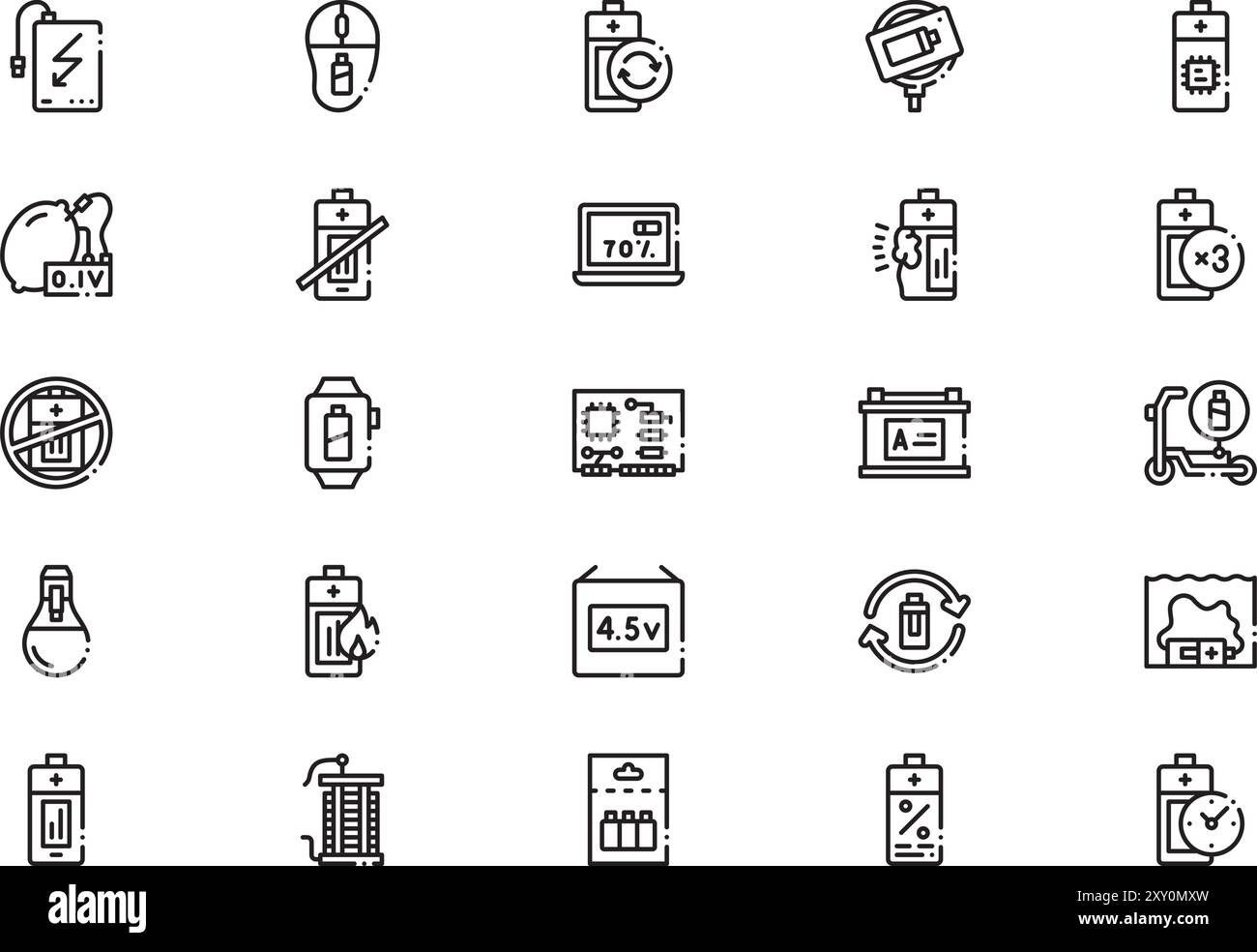 Battery icons collection is a vector illustration with editable stroke ...