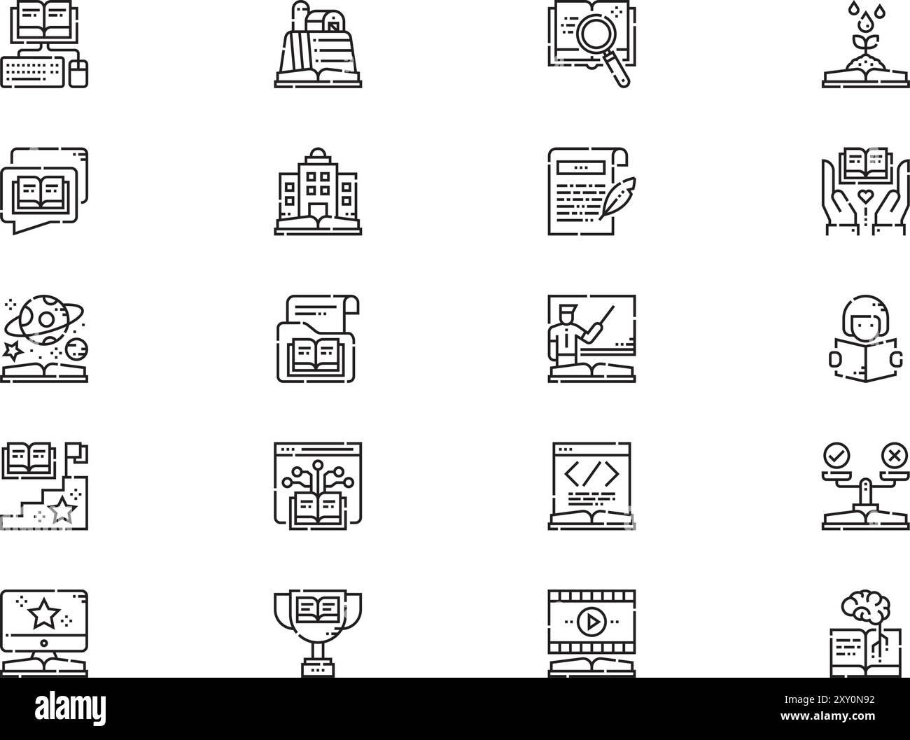 Literacy icons collection is a vector illustration with editable stroke ...