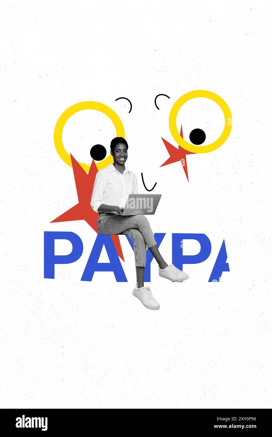 Vertical poster young woman payment online store freelancer digital ...