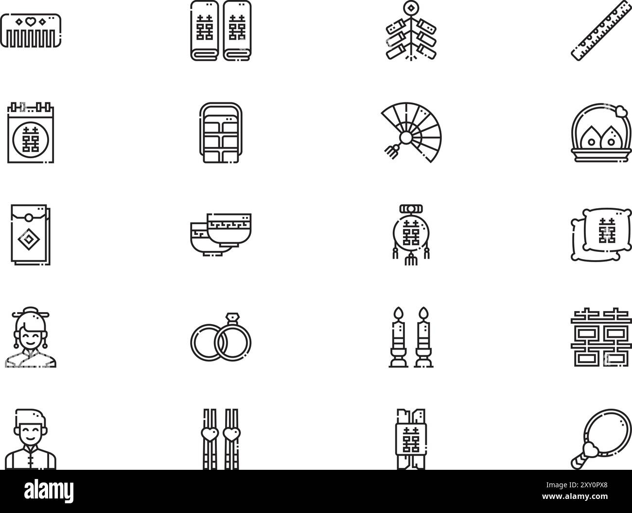 Chinese wedding icons collection is a vector illustration with editable ...