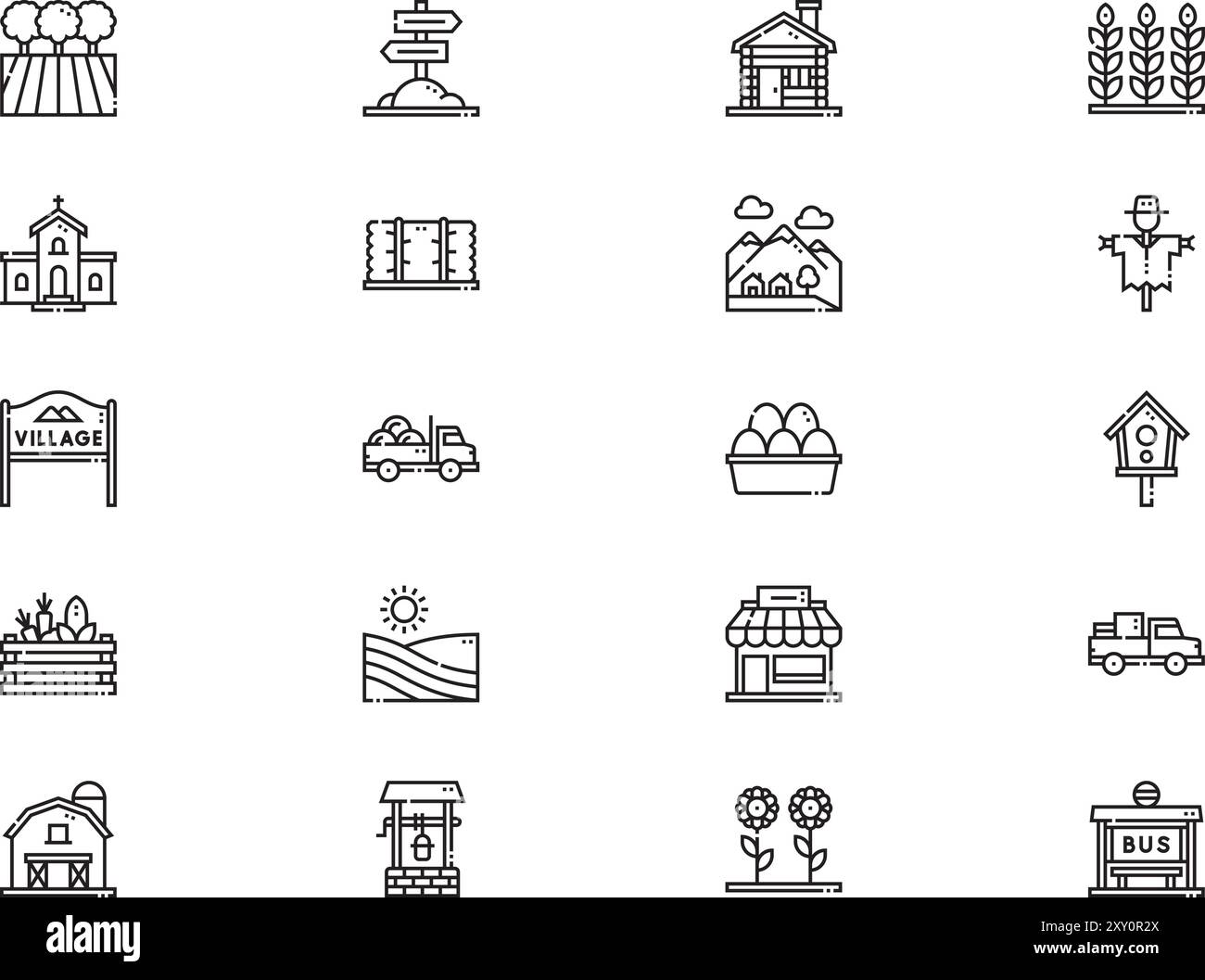In the village icons collection is a vector illustration with editable ...