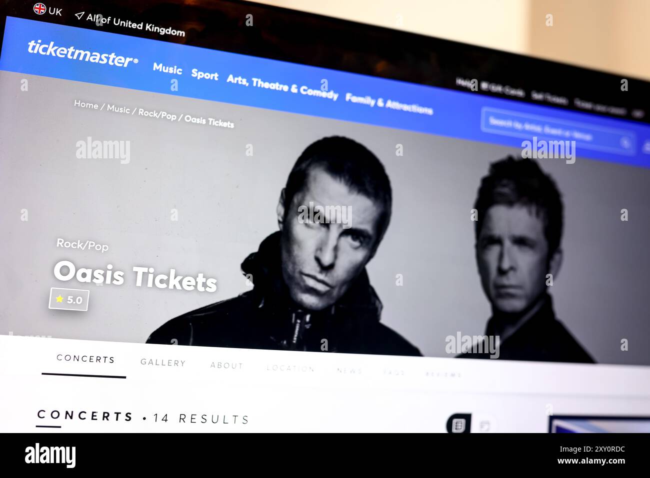 The ticketmaster website, shown on a computer laptop screen, displays ...