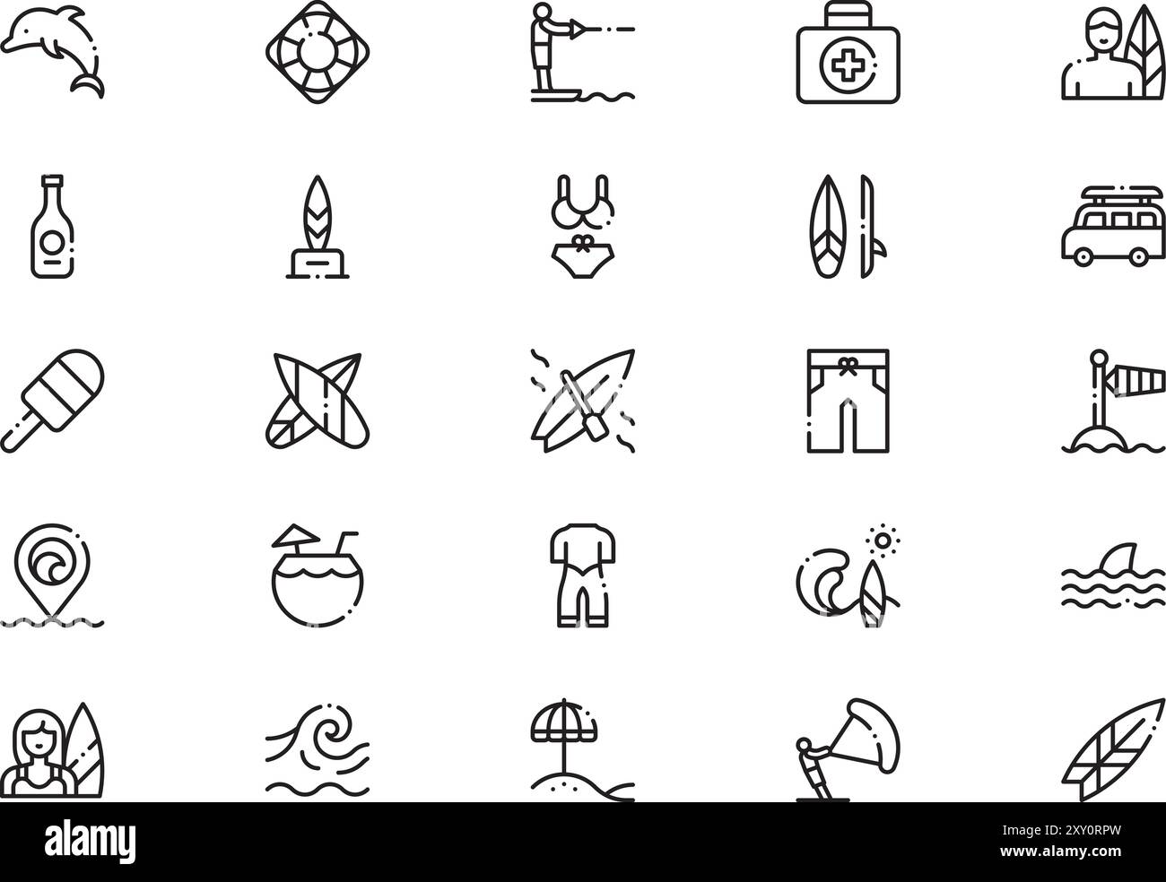Surf icons collection is a vector illustration with editable stroke ...