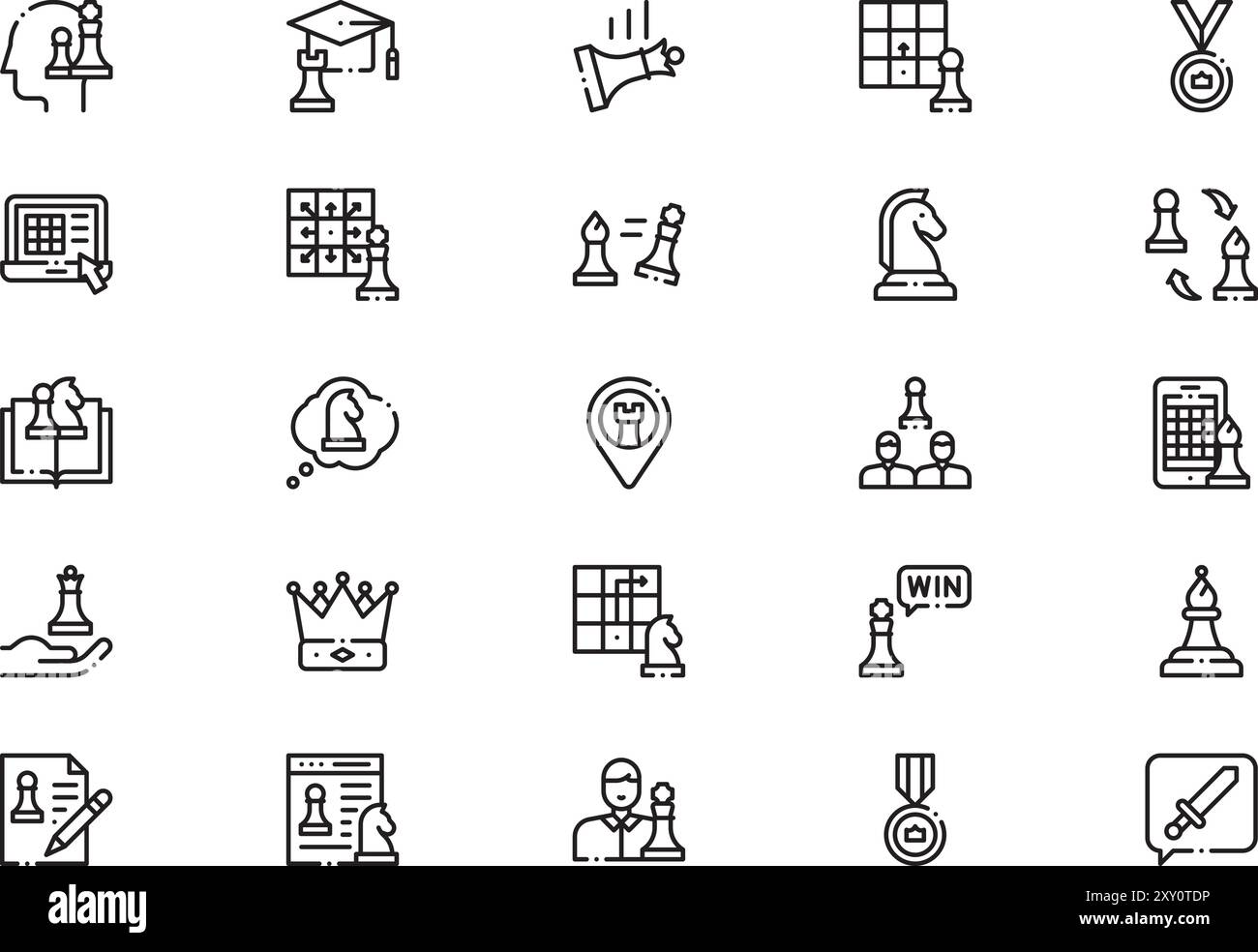 Chess icons collection is a vector illustration with editable stroke ...