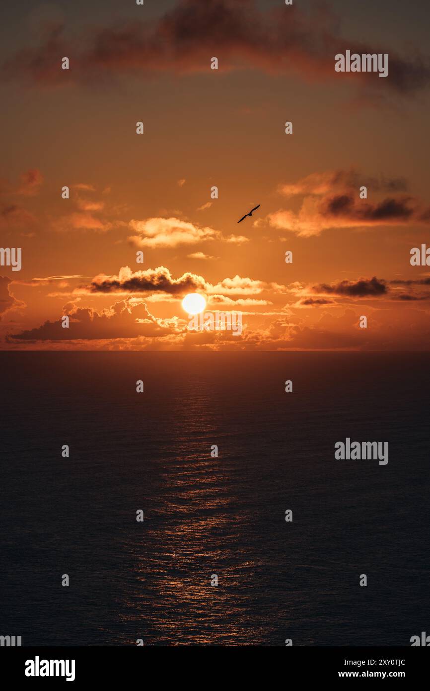 Extravagant sunset captured over the serene ocean in the Azores ...