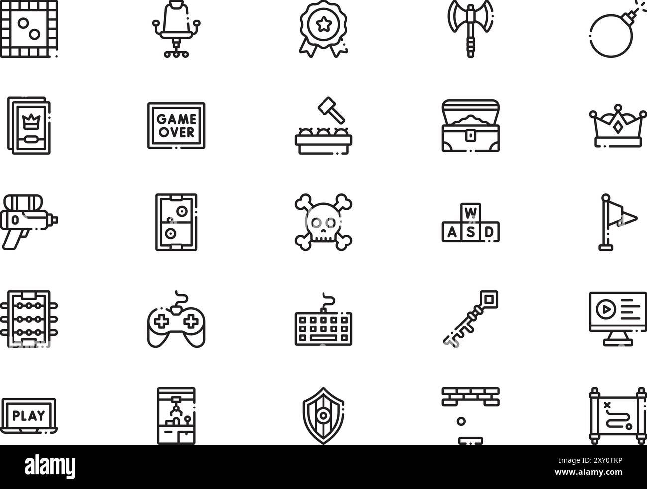 Gaming icons collection is a vector illustration with editable stroke ...