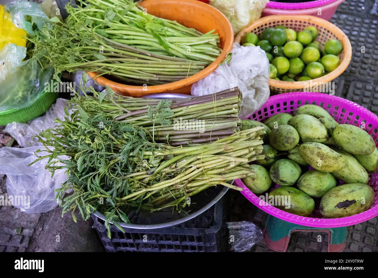 Fresh vegetables, mango and lime for sale at Central Market (Phsar ...