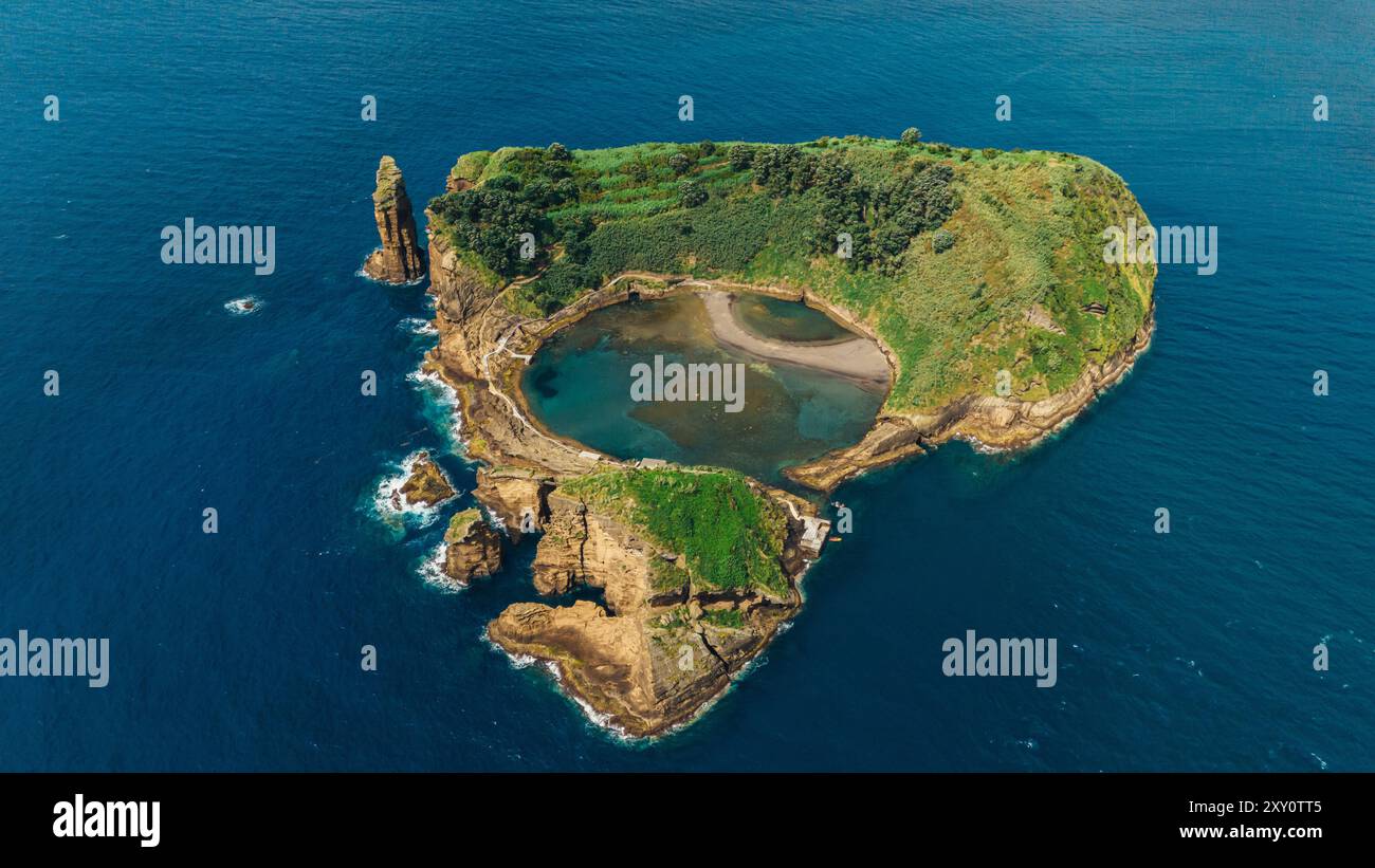 Captivating aerial image of a unique island formation in the Azores ...