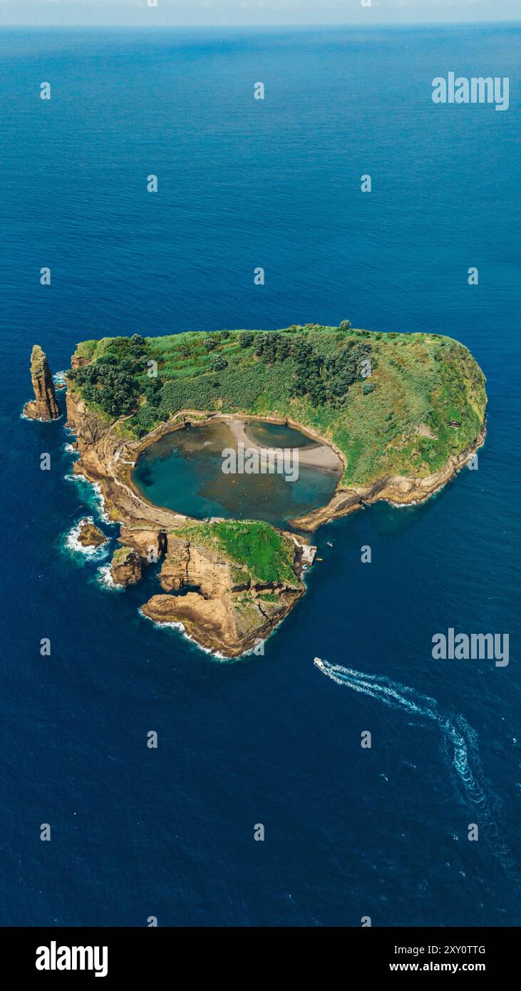 Captivating aerial image of a unique island formation in the Azores ...