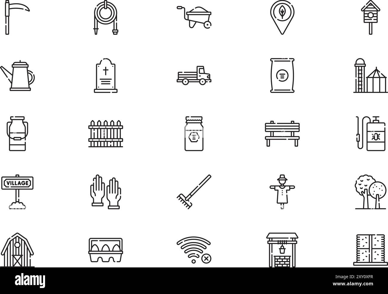 Village icons collection is a vector illustration with editable stroke ...