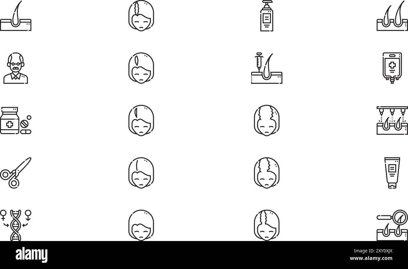 Hair loss icons collection is a vector illustration with editable ...