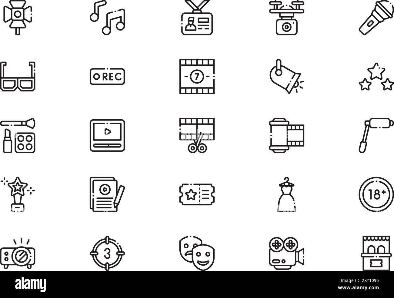 Film industry icons collection is a vector illustration with editable ...