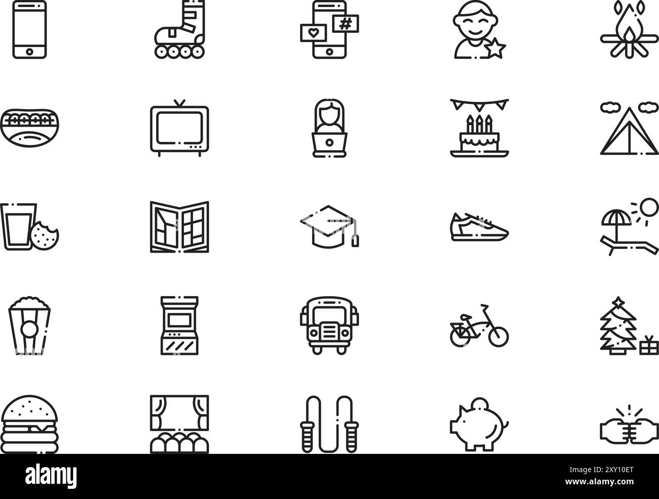 Teen age icons collection is a vector illustration with editable stroke ...