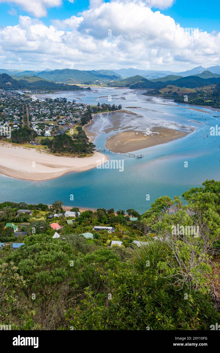 The view of the coastal village of Pauanui from the top of Mount Paku ...