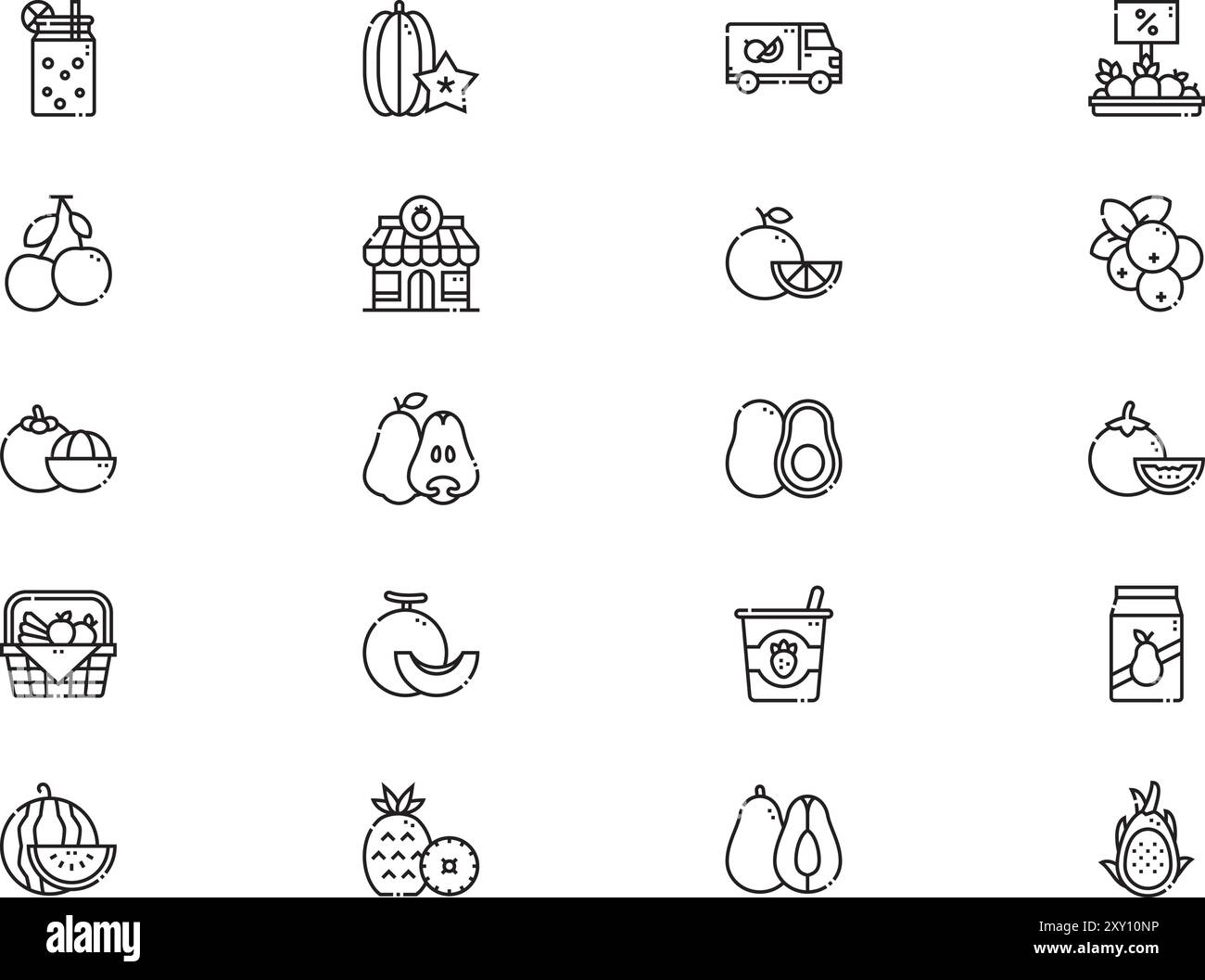 Fruits icons collection is a vector illustration with editable stroke ...