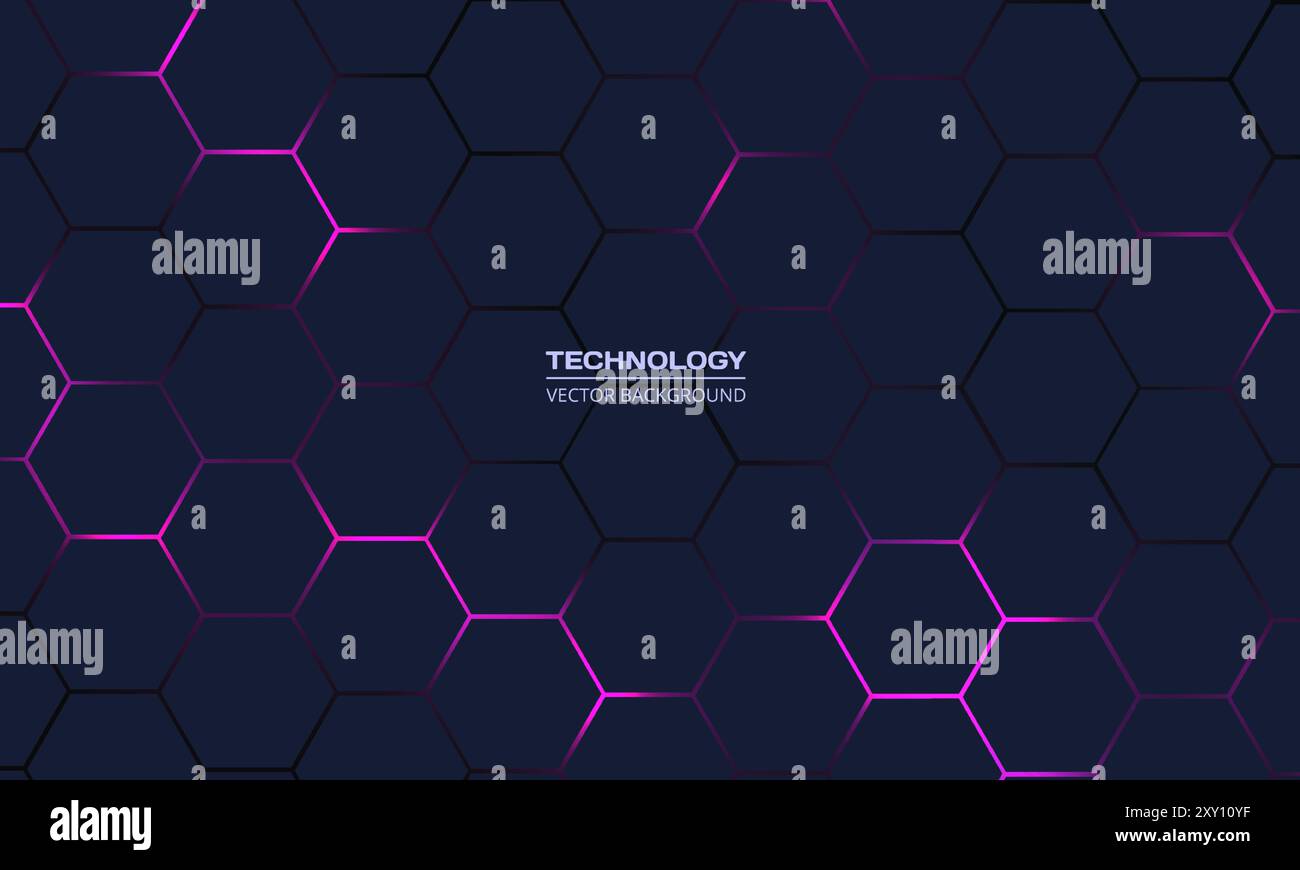 Dark hexagon abstract technology background with pink and purple ...