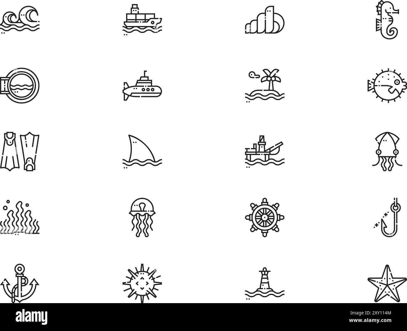 Ocean icons collection is a vector illustration with editable stroke ...
