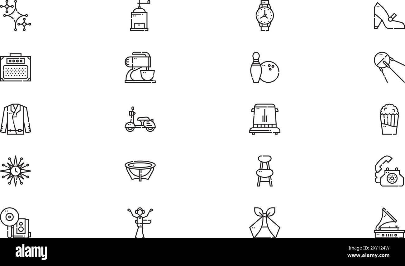 Fifties icons collection is a vector illustration with editable stroke ...