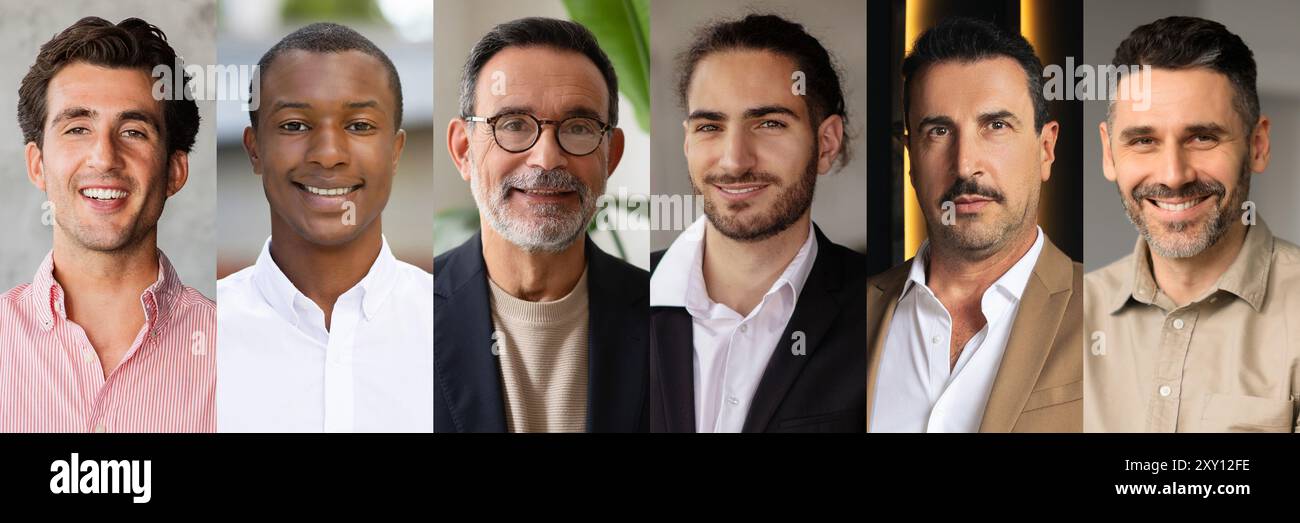 Diverse Group of Six Men Smiling for Professional Portraits Stock Photo ...
