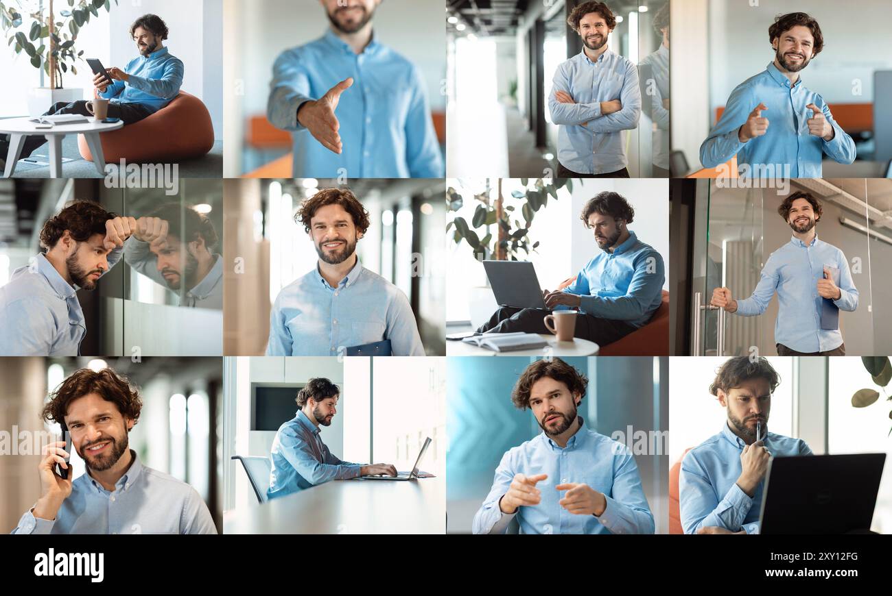 Young Professional Engaging in Various Work Activities in Office Stock ...