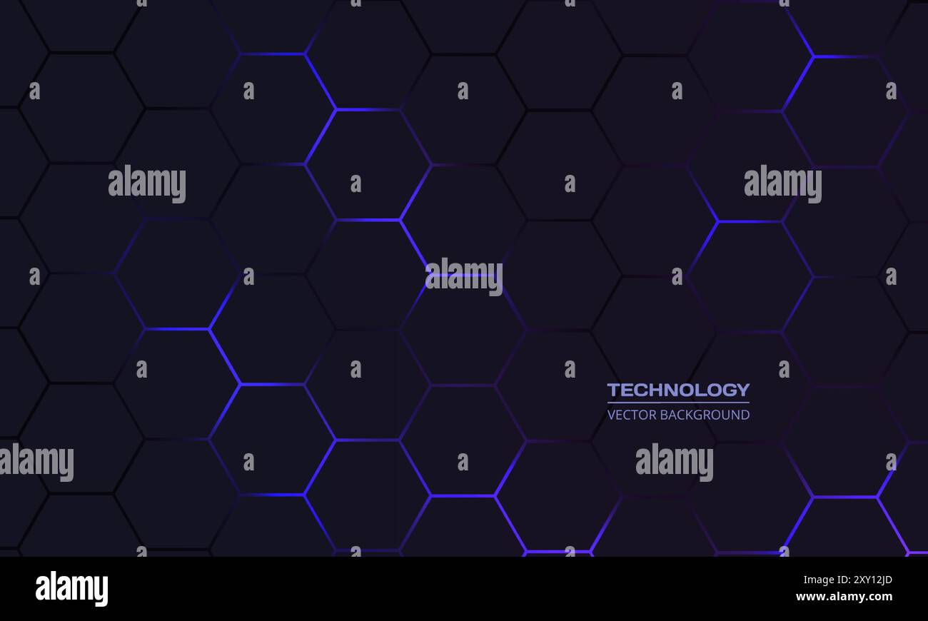 Dark hexagon abstract technology background with blue colored bright ...