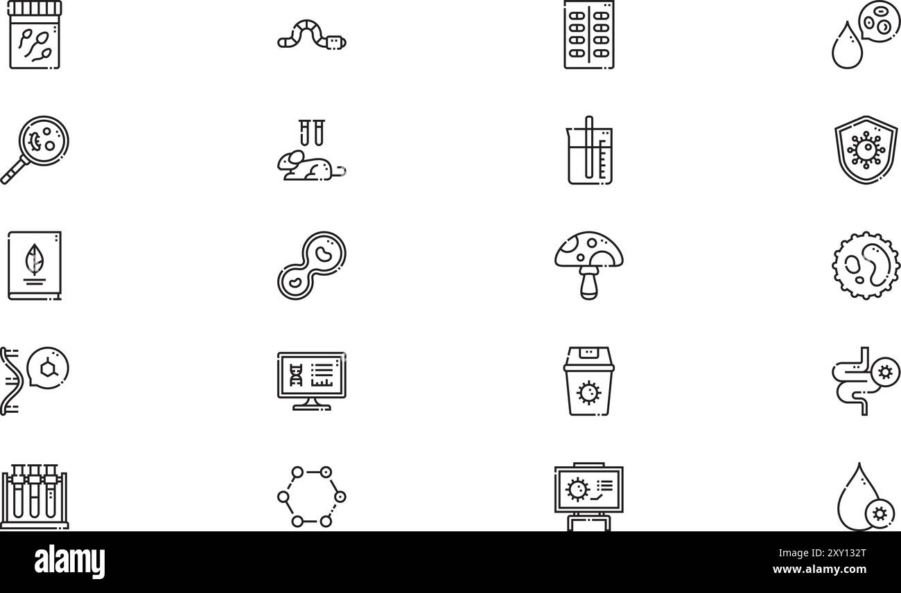 Microbiology icons collection is a vector illustration with editable ...