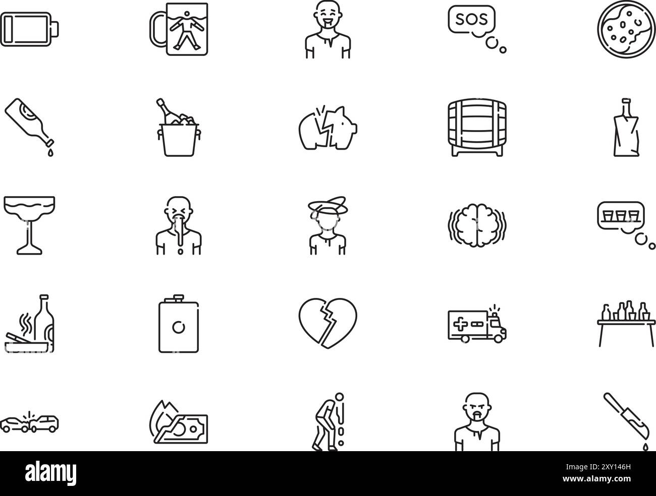 Alcoholism icons collection is a vector illustration with editable ...