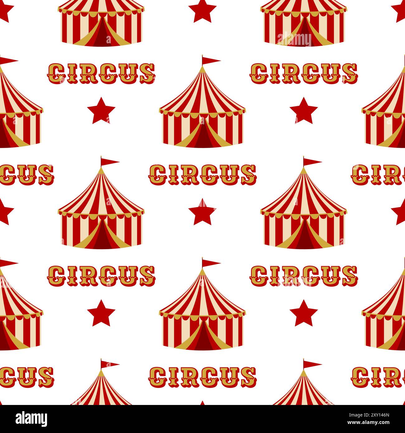 Seamless pattern with a circus theme. A red and yellow striped circus ...