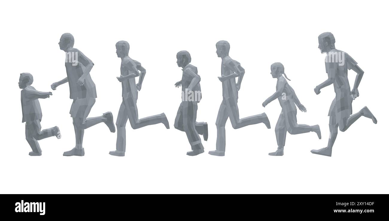 Polygonal model of running people isolated on white background. Men ...