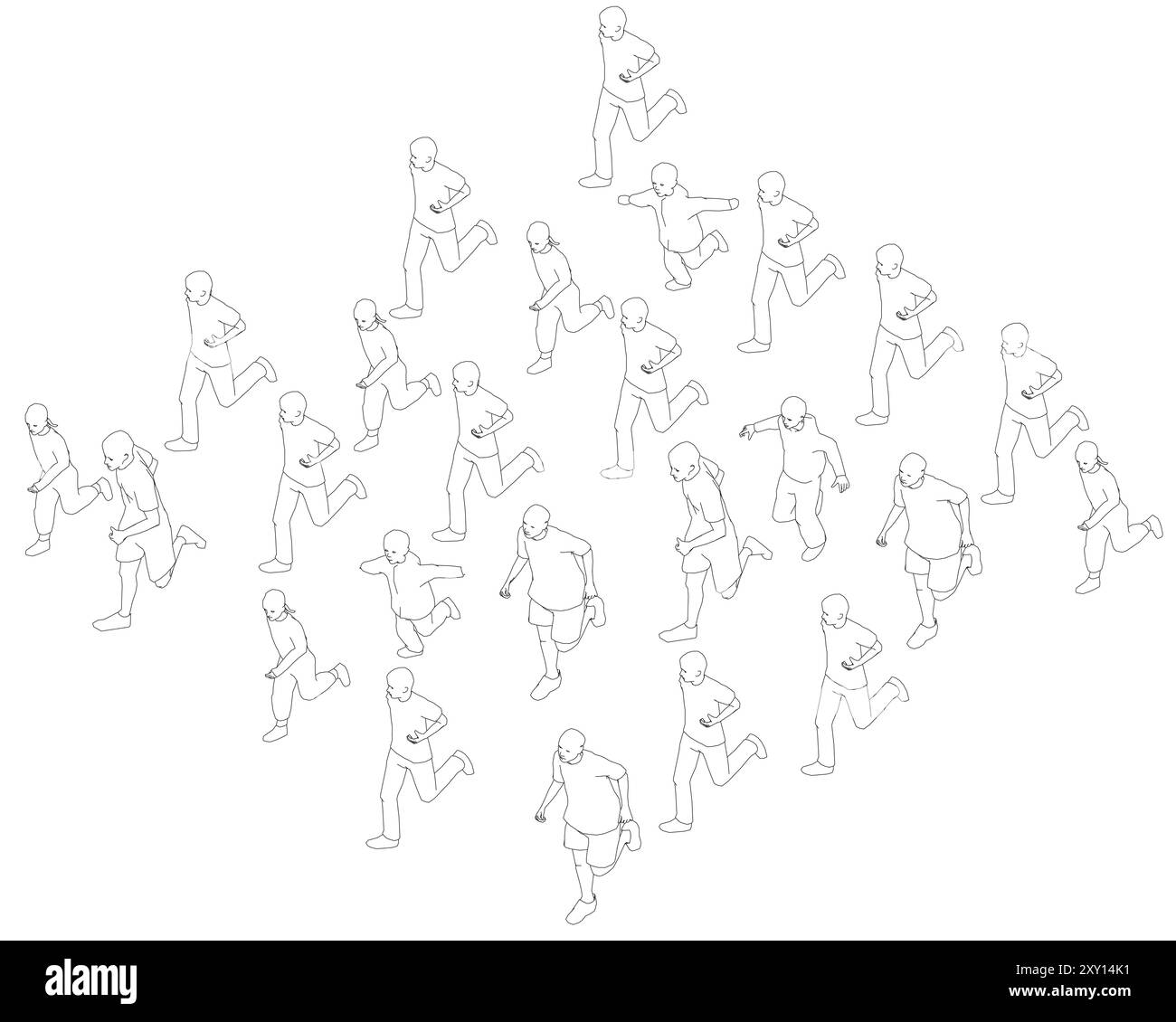 Outline of running people from black lines isolated on white background ...