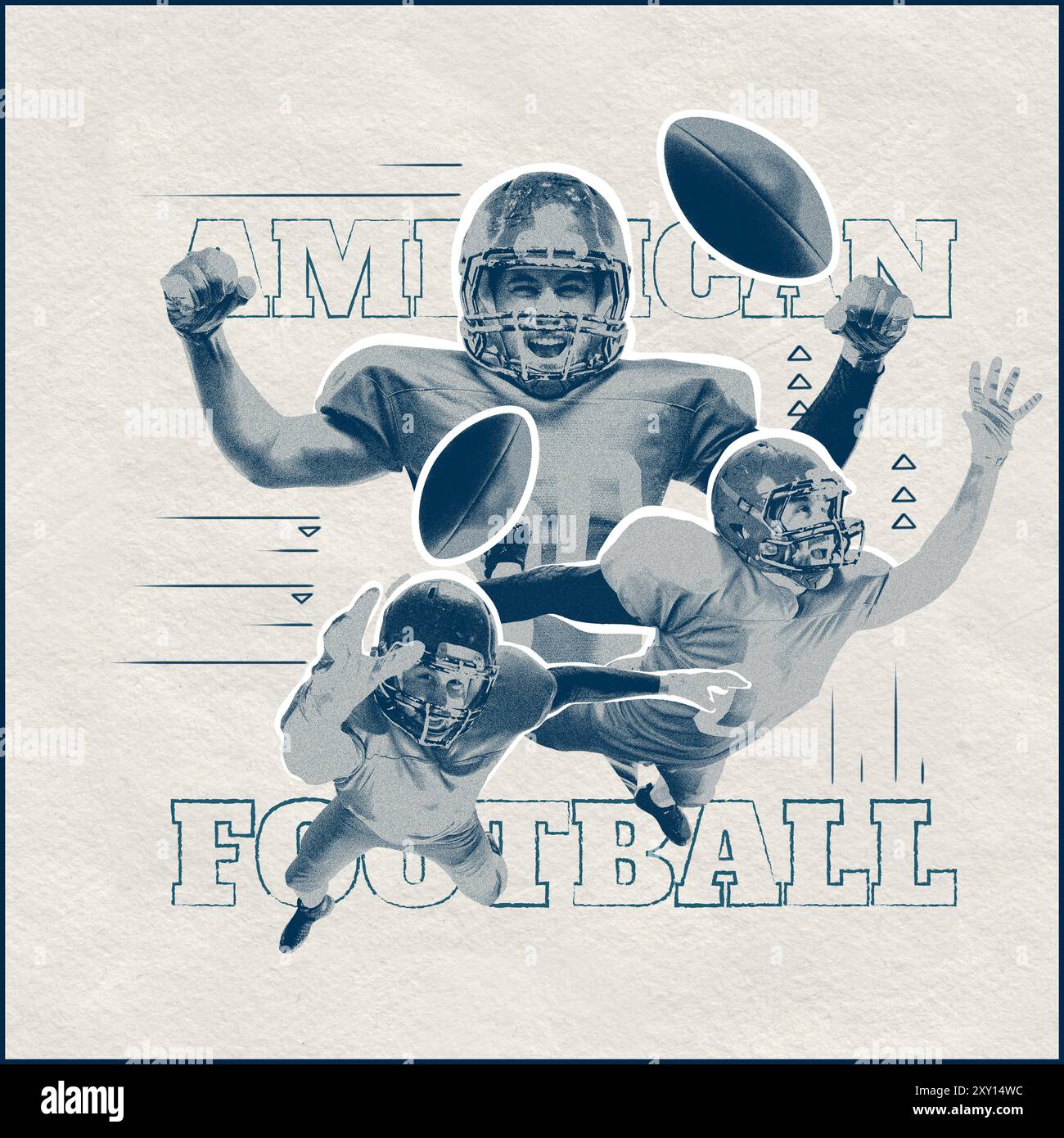 Poster in retro style. Contemporary art collage. Players in action ...