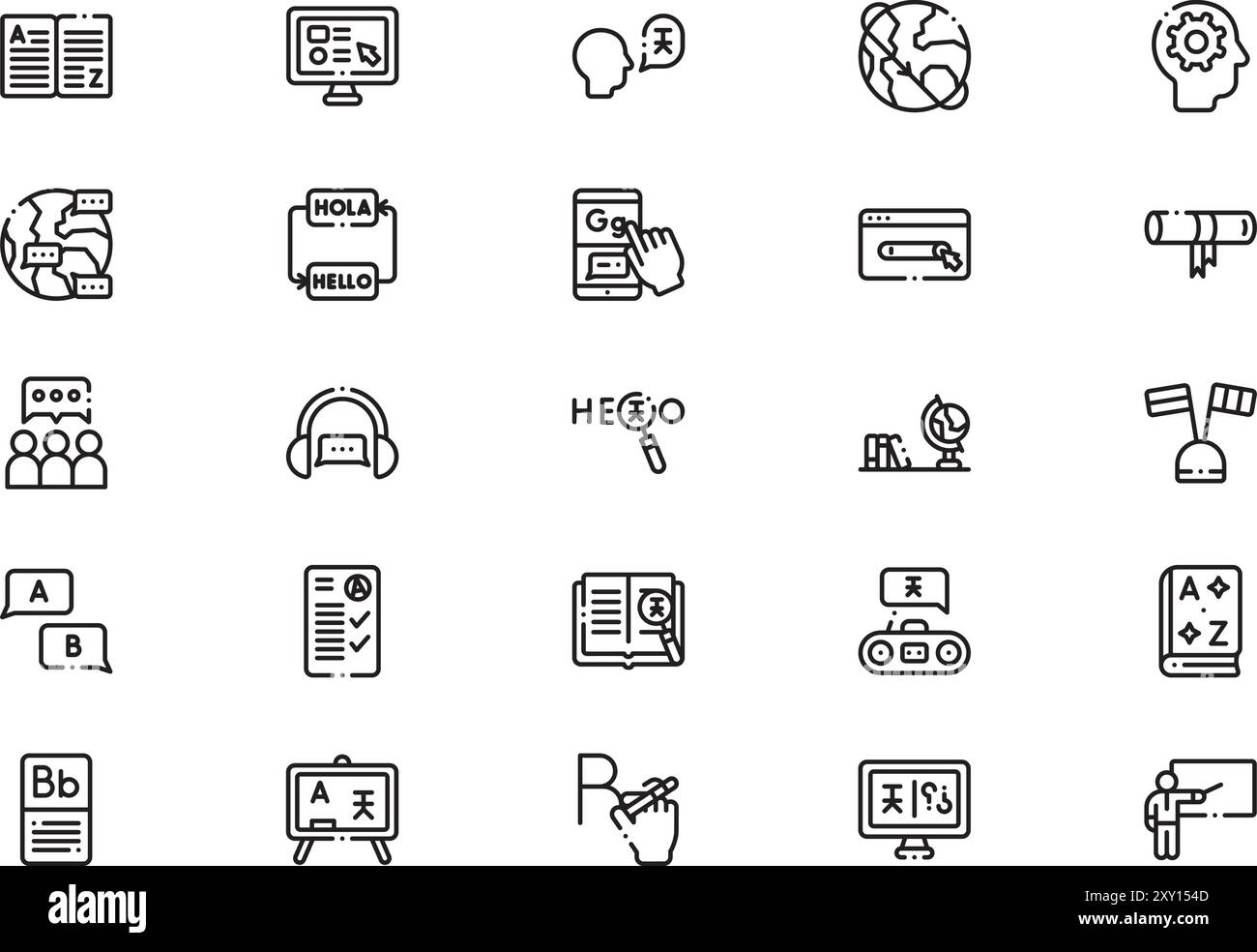 Language learning icons collection is a vector illustration with ...