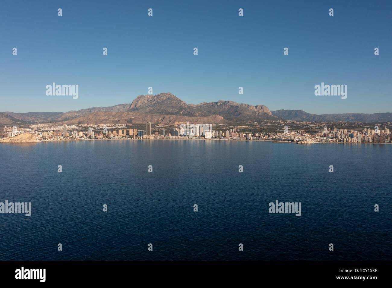 Aerial drone photo of the town of Benidorm in Spain showing the beach ...