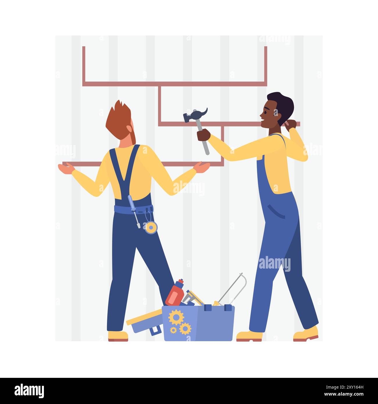 Vector image of two repairmen working with tools and equipment Stock ...