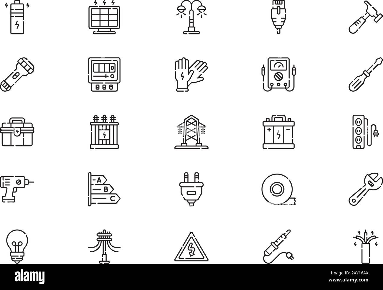 Electrician tools and elements icons collection is a vector ...