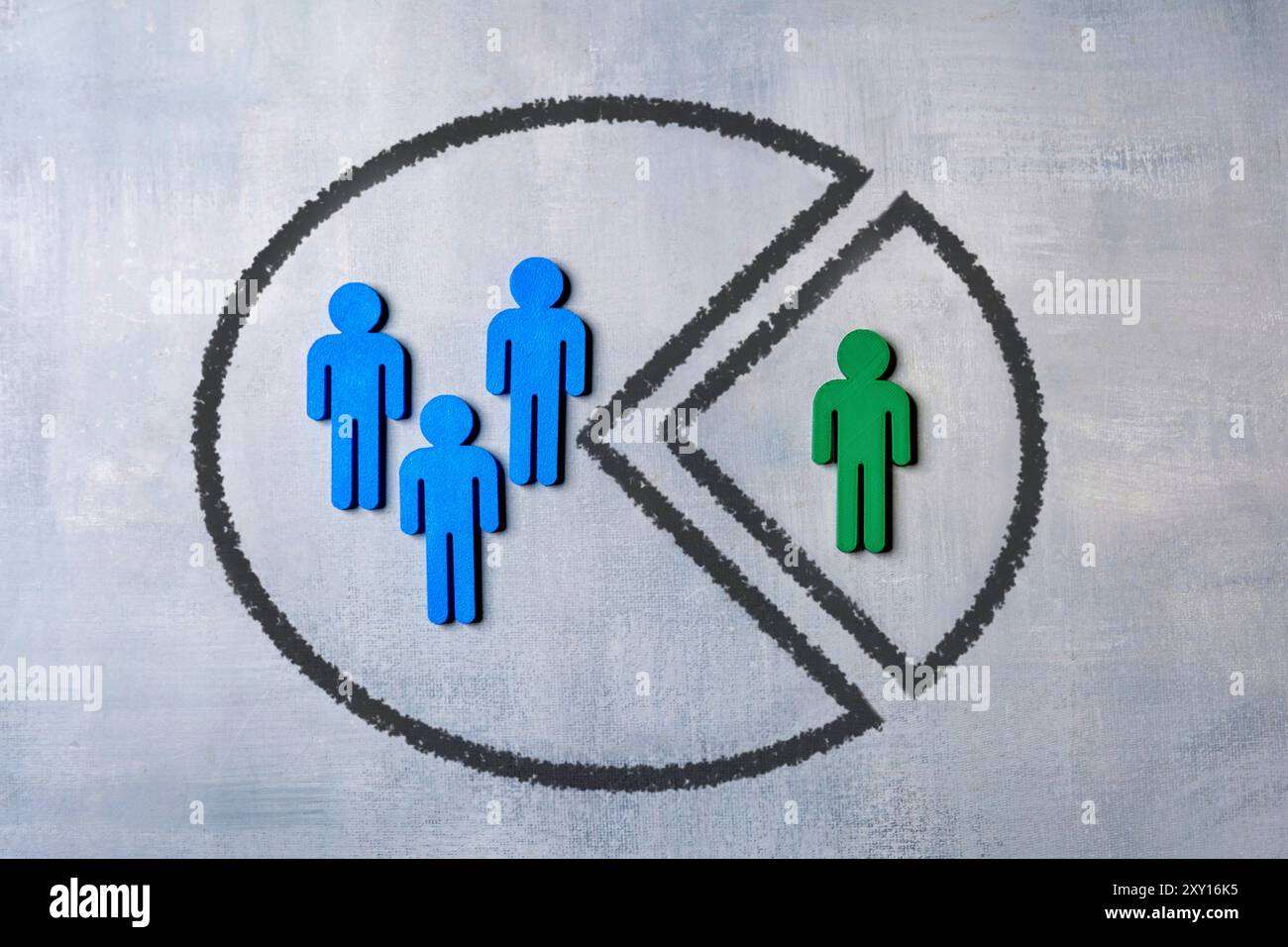 Top view image of colored figures and pie chart. Segmentation concept ...